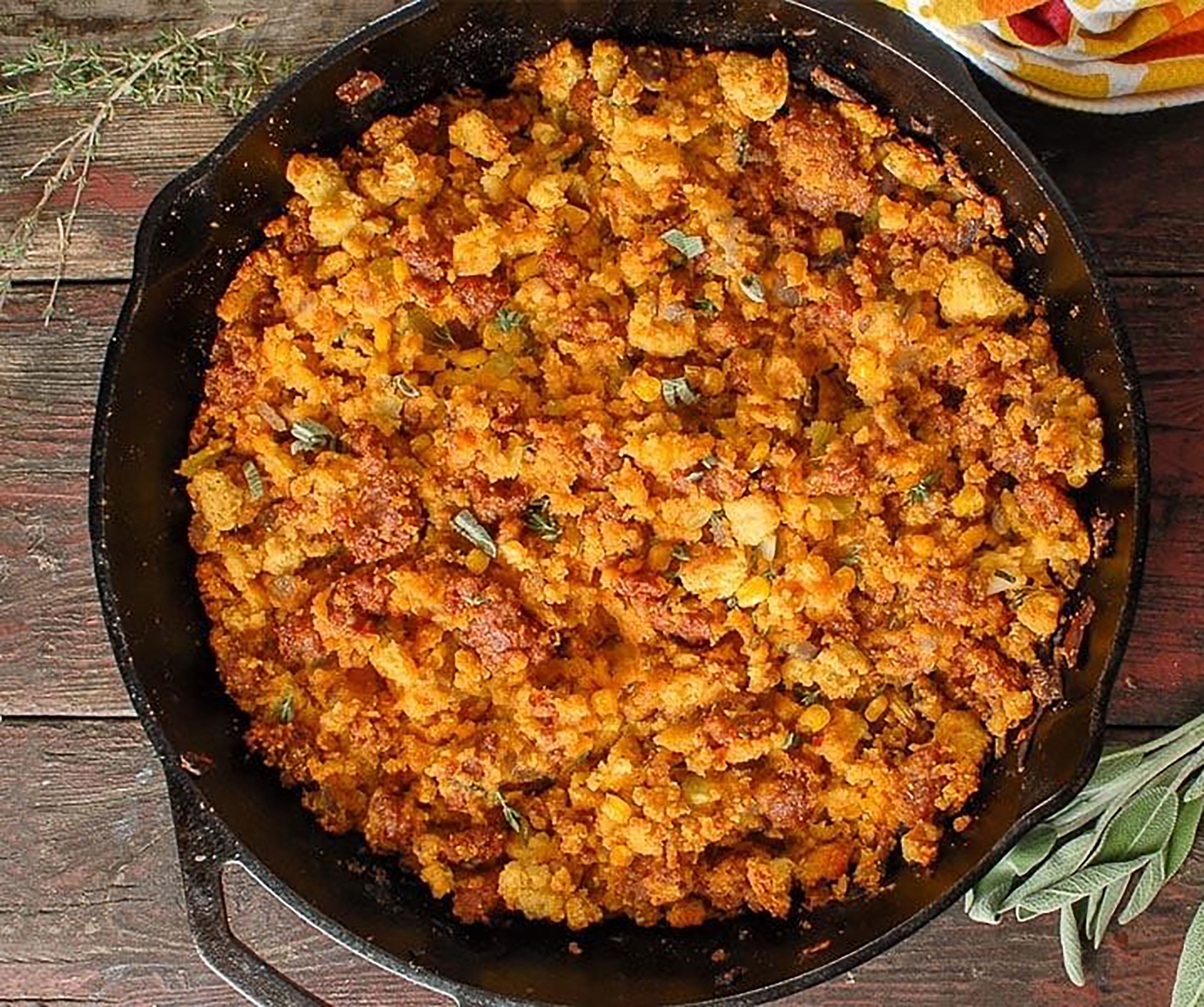 Chorizo Cornbread Stuffing with Sriracha Mango Balsamic – Seven Barrels